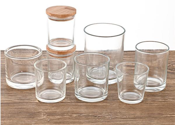 Quality Clear Glass Cylinder Candle Jar Vessel with Shiny Gold Metal Lid Iron for Candle Making for sale