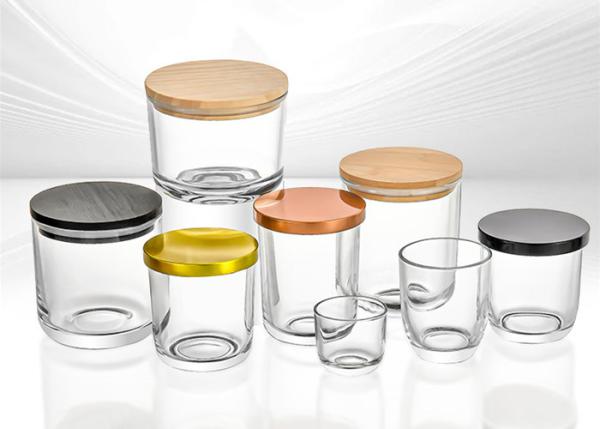 Quality U Shape 4oz 6oz 8oz 10oz 12oz Empty Clear Scented Glass Candle Jars with Wooden Lid for sale