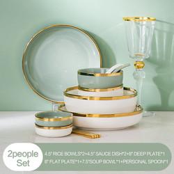 Cina Insieme ceramico Emerald Green With Gold Rim delle stoviglie di stile di lusso nordico in vendita