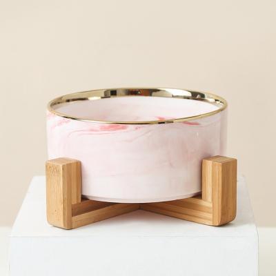 Cina Ciotole alzate ceramiche di marmo amichevoli del cane di Eco con il supporto di legno in vendita