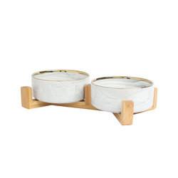 Cina Ciotole alzate ceramiche di marmo amichevoli del cane di Eco con il supporto di legno in vendita