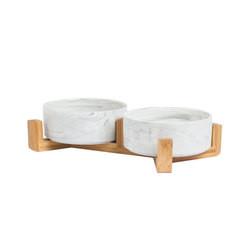 Cina Ciotole alzate ceramiche di marmo amichevoli del cane di Eco con il supporto di legno in vendita