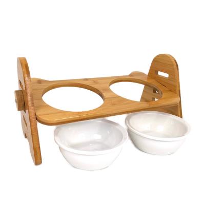 Cina ODM inclinato di legno ceramico di Cat Food Bowl Double Sustainable in vendita