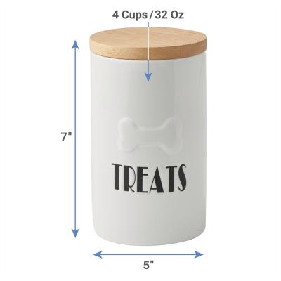 Cina Barattolo ceramico dell'ossequio del cane del biscotto del biscotto, coperchio ceramico di Cat Treat Canister With Wood in vendita