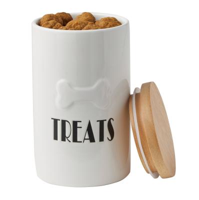 Cina Barattolo ceramico dell'ossequio del cane del biscotto del biscotto, coperchio ceramico di Cat Treat Canister With Wood in vendita