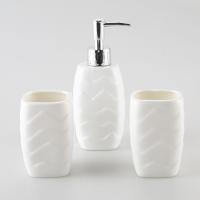 China Embossed Decor Ceramic Bathroom Set 4 Pcs Toothbrush Cup Soap Dispenser 330ml for sale