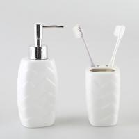China Embossed Decor Ceramic Bathroom Set 4 Pcs Toothbrush Cup Soap Dispenser 330ml for sale