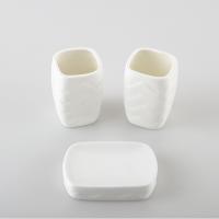 China Embossed Decor Ceramic Bathroom Set 4 Pcs Toothbrush Cup Soap Dispenser 330ml for sale