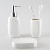 China Embossed Decor Ceramic Bathroom Set 4 Pcs Toothbrush Cup Soap Dispenser 330ml for sale
