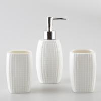 China Embossed Decor Ceramic Bathroom Set 4 Pcs Toothbrush Cup Soap Dispenser 330ml for sale