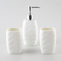 China Embossed Decor Ceramic Bathroom Set 4 Pcs Toothbrush Cup Soap Dispenser 330ml for sale