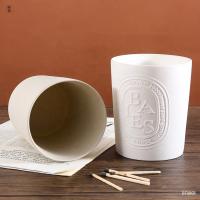 China Matte Embossed Ceramic Candle Jar 8oz 10oz with Wooden Lid Wholesale Custom Colors for sale