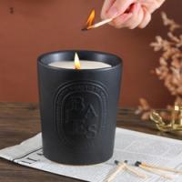 China Matte Embossed Ceramic Candle Jar 8oz 10oz with Wooden Lid Wholesale Custom Colors for sale
