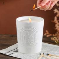 China Matte Embossed Ceramic Candle Jar 8oz 10oz with Wooden Lid Wholesale Custom Colors for sale