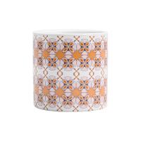 China Scented Cylinder Ceramic Candle Jar 4x6 Inch Vintage Tile Pattern Printed Empty Vessel for sale