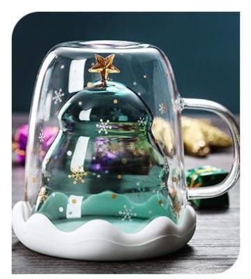 Cina Creativo sveglio della tazza di vetro doppia dell'albero di Natale per il ODM dell'OEM del regalo di festival in vendita