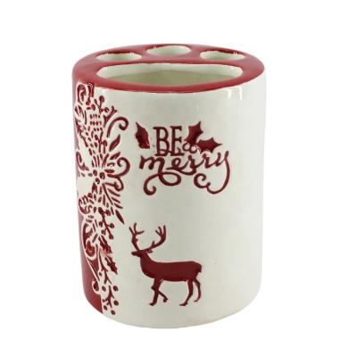 Cina Gli accessori ceramici del bagno di 4 pezzi hanno fissato il tema dipinto rosso di Natale in vendita