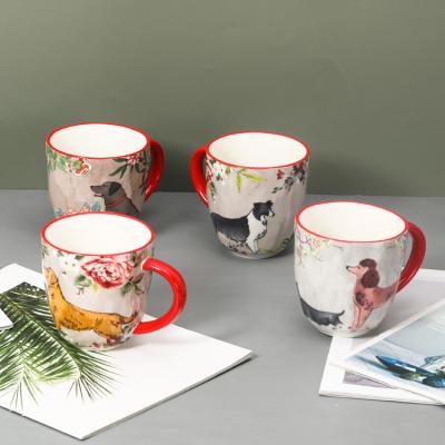 Cina Dipinto a mano puro del regalo del fumetto delle tazze da caffè ceramiche sveglie promozionali del barboncino in vendita