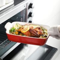 China Nonstick Ceramic Lasagna Pan Set 3 Piece Red Porcelain Bakeware 23-37.5 cm Rectangular Baking Dish for sale