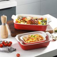 China Nonstick Ceramic Lasagna Pan Set 3 Piece Red Porcelain Bakeware 23-37.5 cm Rectangular Baking Dish for sale
