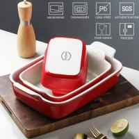 China Nonstick Ceramic Lasagna Pan Set 3 Piece Red Porcelain Bakeware 23-37.5 cm Rectangular Baking Dish for sale