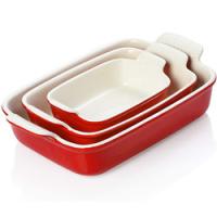 China Nonstick Ceramic Lasagna Pan Set 3 Piece Red Porcelain Bakeware 23-37.5 cm Rectangular Baking Dish for sale