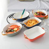 China Salad Lasagna Rectangular Ceramic Baking Dish With Handle Multifunctional for sale