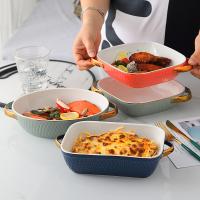 China Salad Lasagna Rectangular Ceramic Baking Dish With Handle Multifunctional for sale