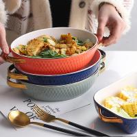 China Salad Lasagna Rectangular Ceramic Baking Dish With Handle Multifunctional for sale