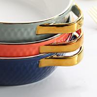 China Salad Lasagna Rectangular Ceramic Baking Dish With Handle Multifunctional for sale