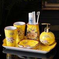 China 5 Piece Ceramic Bathroom Accessories Set White Soap Dispenser Toothbrush Holder Tumbler Soap Dish Lotion Dispenser for sale