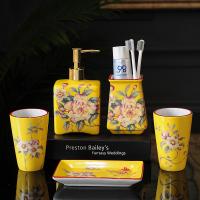 China 5 Piece Ceramic Bathroom Accessories Set White Soap Dispenser Toothbrush Holder Tumbler Soap Dish Lotion Dispenser for sale