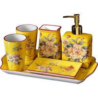 China 5 Piece Ceramic Bathroom Accessories Set White Soap Dispenser Toothbrush Holder Tumbler Soap Dish Lotion Dispenser for sale