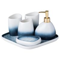 China White Ceramic Bathroom Set 5 Piece Soap Dispenser Toothbrush Holder Tumbler Soap Dish Lotion Dispenser for sale