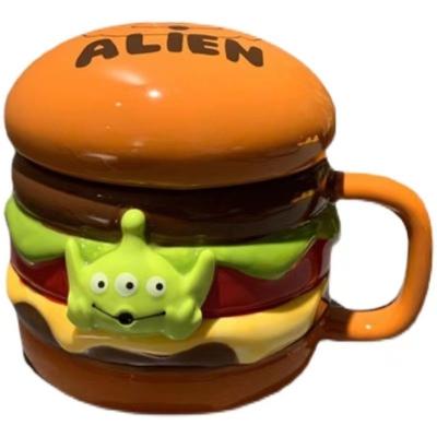 Cina Couple Breakfast Ceramic Mug Coffee Cup Stereo With Cover Water Cup in vendita
