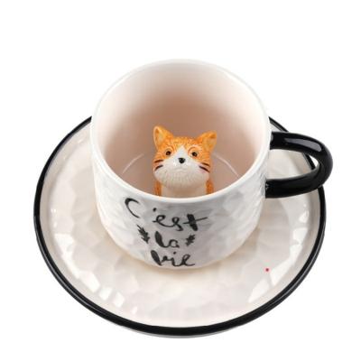 Cina Cute Kitten Ceramic Cat Claw Cup Bottom Animal Water Cup Girl Cat in vendita