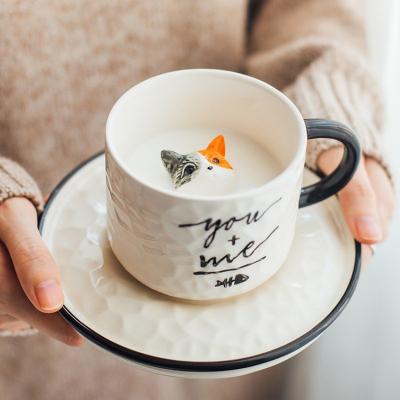 Cina Cute Kitten Ceramic Cat Claw Cup Bottom Animal Water Cup Girl Cat in vendita