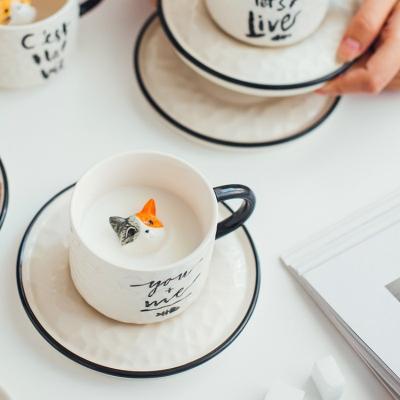 Cina Cute Kitten Ceramic Cat Claw Cup Bottom Animal Water Cup Girl Cat in vendita