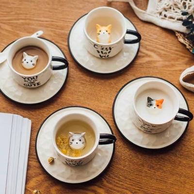 Cina Cute Kitten Ceramic Cat Claw Cup Bottom Animal Water Cup Girl Cat in vendita