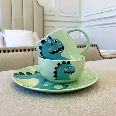 Cina Cartoon Dinosaur Ceramic Tableware Set Children'S Home Breakfast Plate Milk Mug Water Cup in vendita
