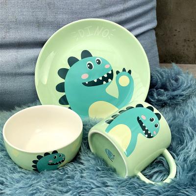 Cina Cartoon Dinosaur Ceramic Tableware Set Children'S Home Breakfast Plate Milk Mug Water Cup in vendita