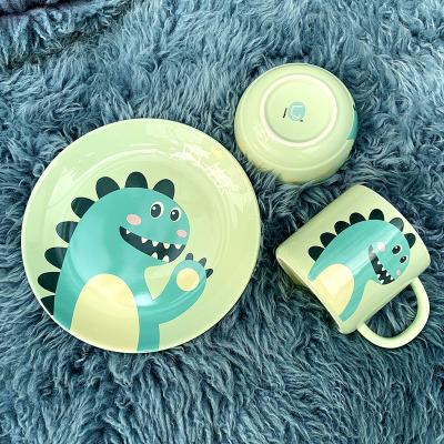 Cina Cartoon Dinosaur Ceramic Tableware Set Children'S Home Breakfast Plate Milk Mug Water Cup in vendita