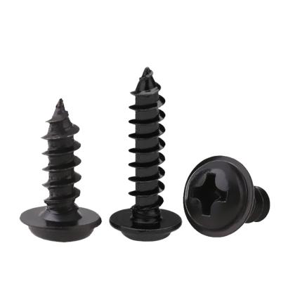 China PWA black round head gasket self tapping cross screw pan head self tapping ribbon meson screw M3/M4/M5 for sale