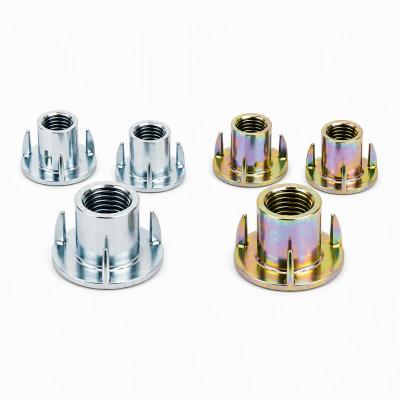 China Four-claw nut T furniture four-claw nail blue, white, zinc, carbon steel wood furniture board blind nut hardware fittings M6/M8 for sale
