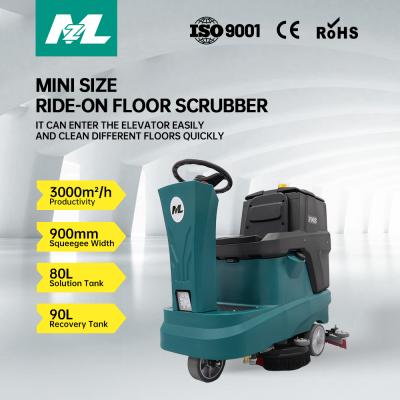 China 155rpm 90L Sit Down Floor Scrubber Cordless Drivable Floor Cleaning Machine Tile Cleaner for sale