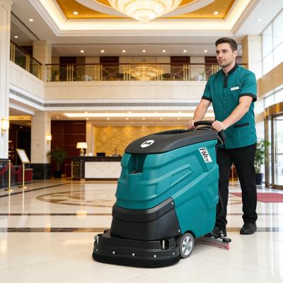 China Walk Behind Floor Scrubber Double Brush 350W*2 65L Recovery Tank 5h Battery Runtime for sale