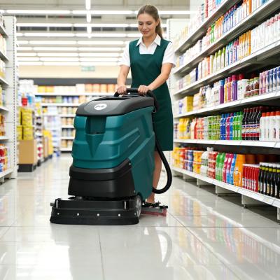 China Commercial Walk Behind Floor Scrubber 660mm Cleaning Path 830mm Squeegee 5H ECO Battery Operation for sale