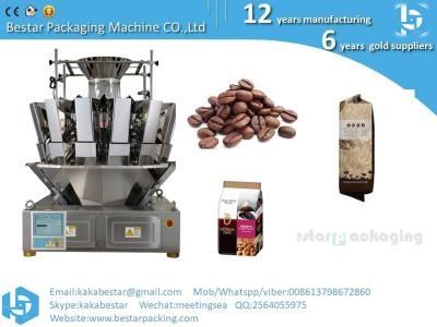 China Coffee bean quad pouch packing machine with gusset plastic bags for sale