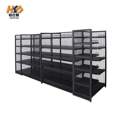 China Van vier-post Achter de Vertoningstribune Draadmesh supermarket shelf gondola rack Te koop