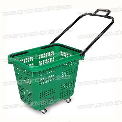 China 35L 65CM 35CM Markt Plastic het Winkelen Manden met Handvattenwielen Te koop